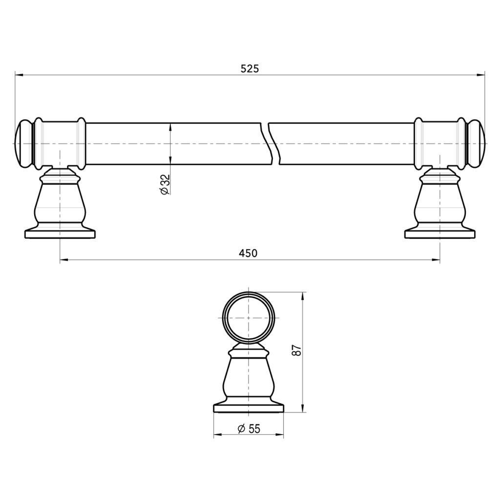 Pasadena Designer Grab Rail - Sylva Chrome - 450mm Long - Ewing Industries
